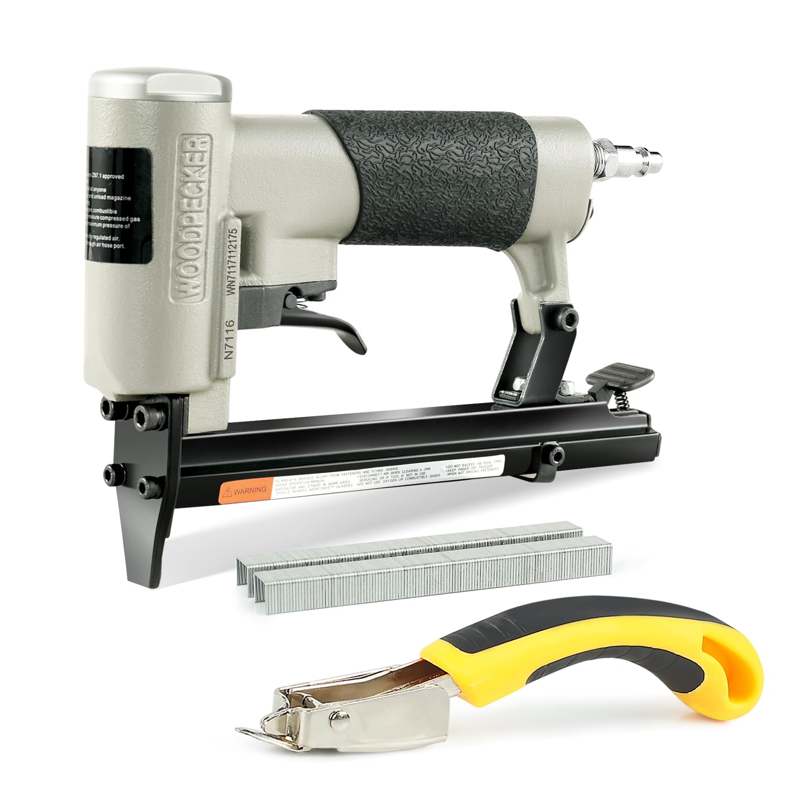 WOODPECKER N7116 Upholstery Stapler 22 Gauge 3/8-Inch Crown Pneumatic Upholstery Staple Gun 71 Series Air Power Fine Wire Stapler Gun