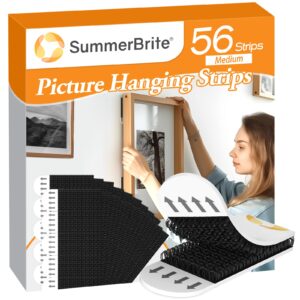 summerbrite picture hanging strips heavy duty, damage free hanging picture hangers, picture hanging kit, hanging hooks without nails, wall strips sticky adhesive tape for christmas (56 strips)