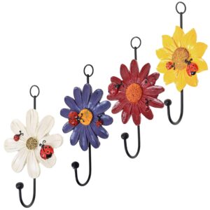 gdyooshow decorative hooks coat hanger flower key holder metal hook for towel hat clothes 4pcs (4 colors 4 pieces)