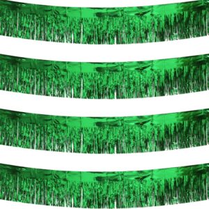 iicheerful 4 pack green total 40 feet foil fringe garland metallic tinsel banner wall hanging drapes parade float skirting decorations for trailer mardi gras party birthday wedding baby shower (green)