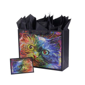 ysmile premium black gift bag with wrapping tissue boutique paper bag with handle large size for women men 12 inch - cat