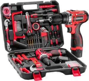 home tool set with power drill, 85 piece electric drill kit with 12v cordless drill driver, household tool kit for all purpose, drill sets combo kit with tool case for diy project and house repair