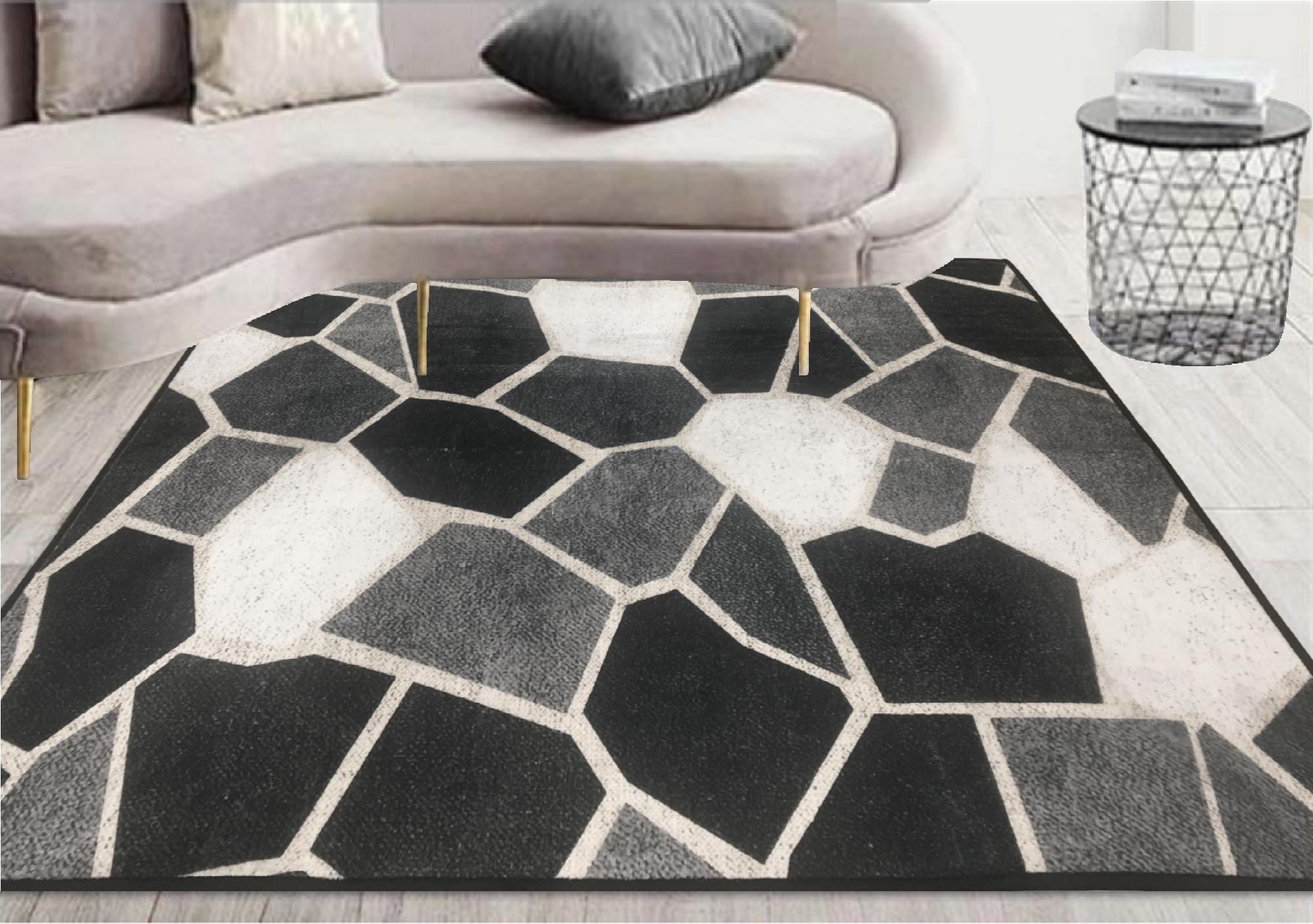 Geometric Design Rustic Stone 2' X 3' Area Rug Velvet Living Room Bedroom Entryway Carpet, Black/Grey