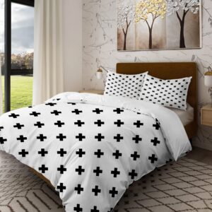 batmerry black white geometric king size 3 pieces bedding comforter cover sets,soft fluffy fashion prints monochrome cross pattern printed duvet cover for all season