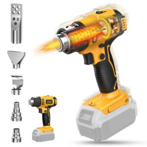 cordless heat gun for dewalt 20v battery, livowalny 350w fast heating soldering hot air gun 122℉-1022℉ variable temperature control with 5 nozzles for diy crafts, shrink tubing (no battery)