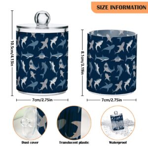 ALAZA 2pcs Dark Blue Shark Fish Qtip Holder Dispenser 14 oz Bathroom Storage Clear Apothecary Jars Containers Cotton Ball,Cotton Rounds,Floss Picks, Hair Clips, Food