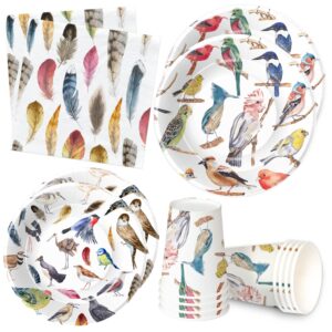 xigejob bird party tableware decorations - bird plates and napkins party supplies, plate, cup, napkin, colorful bird bridal baby shower birthday wedding spring summer tea party dinnerware | serve 24