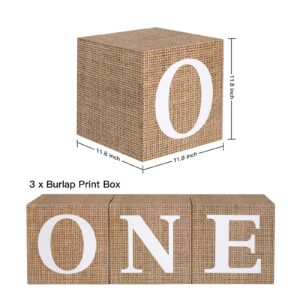 Burlap Print ONE Boxes for 1st Birthday Decorations Boho First Birthday Decorations Gender Neutral 3 Pcs ONE Balloon Box