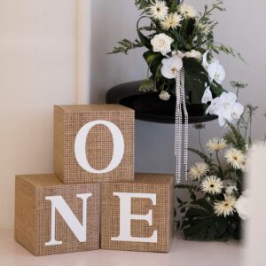 Burlap Print ONE Boxes for 1st Birthday Decorations Boho First Birthday Decorations Gender Neutral 3 Pcs ONE Balloon Box