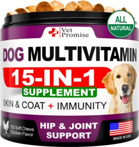 dog multivitamin chewable with glucosamine - dog vitamins and supplements - senior & puppy multivitamin for dogs - pet joint support health - immunity - mobility - energy - gut - skin - 120 chews