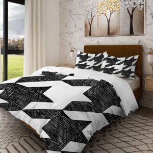 batmerry houndstooth black white twin size 3 pieces bedding comforter cover sets,soft fluffy plaid abstract fashion geometric pattern printed duvet cover for all season