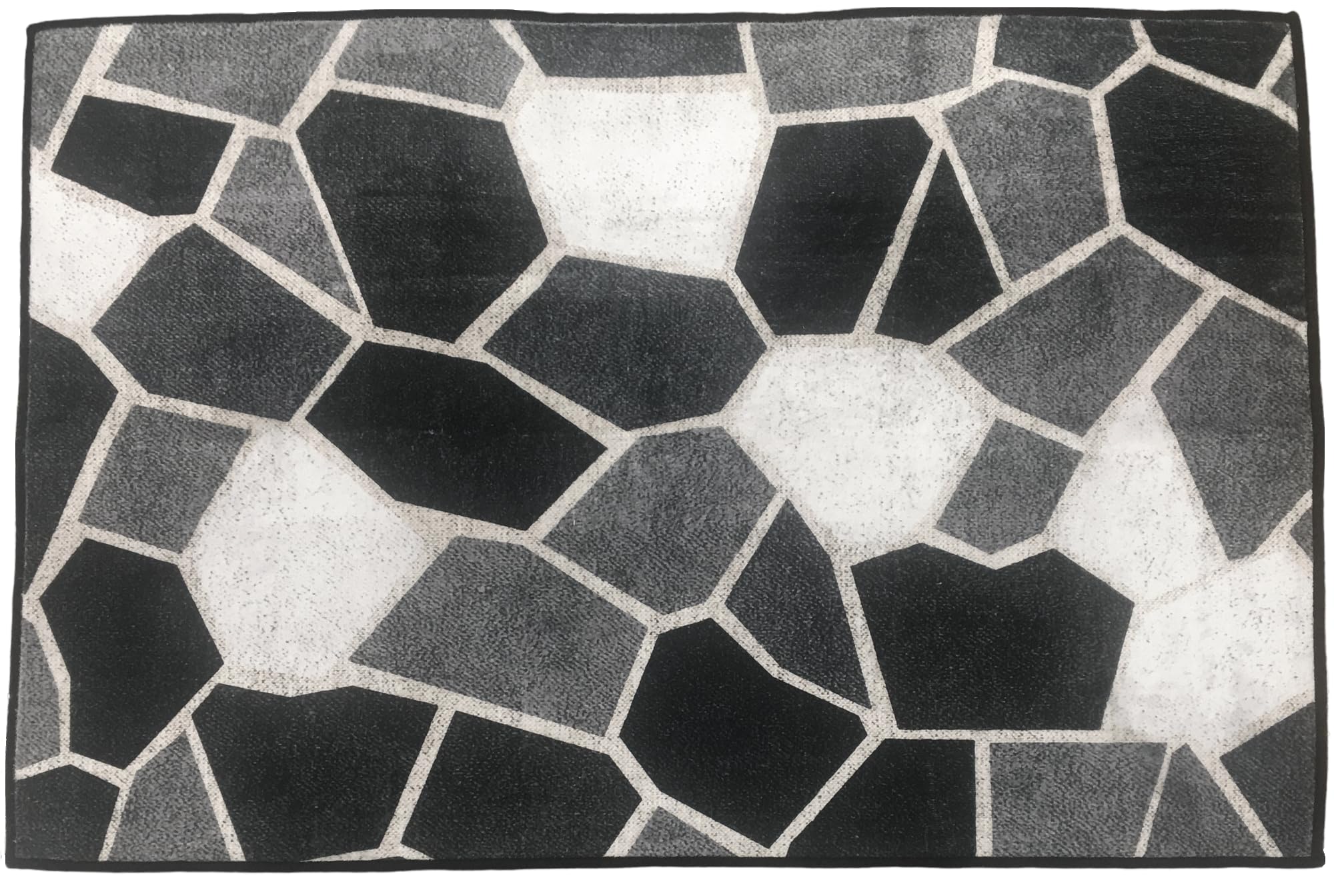 Geometric Design Rustic Stone 2' X 3' Area Rug Velvet Living Room Bedroom Entryway Carpet, Black/Grey