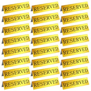 peryiter metal reserved table signs reserved sign reserved desk signs double sided table stand tents sign reserved seating signs for wedding restaurant ceremony, 5.91 x 3.15 inch(gold, 24 pcs)