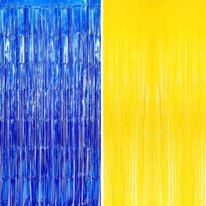 graduation party decorations navy blue yellow 2024/navy yellow blue graduation decorations class of 2024 foil fringe curtains graduation backdrop metallic foil curtains for navy blue birthday party