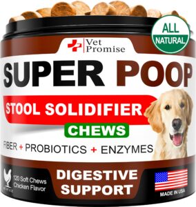 super poop probiotics for dogs - dog stool softener - fiber for dogs supplement - 6 probiotics and digestive enzymes - healthy gut - perfect for firm stool & diarrhea relief - 120 chews