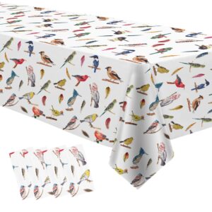 xigejob bird party tablecloth decorations - disposable bird birthday party supplies table cover, colorful birds feather bridal baby shower summer tea party table cloth - 4 pack (54in x 108in)