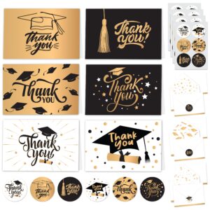 decorably 24 pack gold foiled graduation thank you cards with envelopes & stickers - blank inside thank you cards graduation, 6x4 thank you cards with envelopes graduation, graduation thank you notes