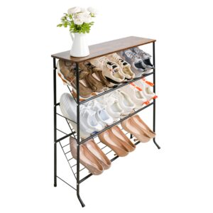 zoes homeware narrow shoe rack for front door entrance,4-tier shoes rack storage organizer with 3 slanted shelves and top shelf for entryway,skinny space saving shoe rack, black