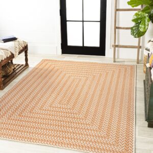 eyely bms206c-3 santa monica chevron modern concentric squares indoor/outdoor area rug modern;cottage, bedroom, kitchen, backyard, patio, easy-cleaning, non-shedding, 3 x 5, orange/cream