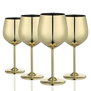 wotor gold wine glasses set of 4, 18oz unbreakable gold goblet, stainless steel wine glass, metal wine glass for outdoor, travel, camping, pool, ideal gift for wine lovers