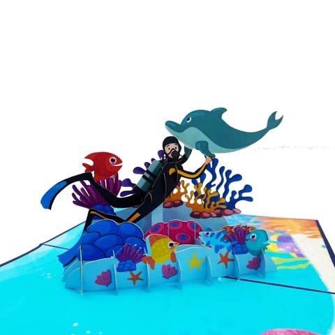 ETA 3D Under the Ocean Pop Up Card for Diver, 3D Birthday Pop up Card for Diving Lover, Ocean Lover or Diver or Diving Coach, Son Grandpa Father Dad Husband Friend Colleague, Father Day Card, H13