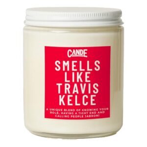 ce craft smells like travis kelce candle - football themed candle, gift for kelce fan, gift for her, celebrity prayer candle, gift for him, her (iced vanilla woods)