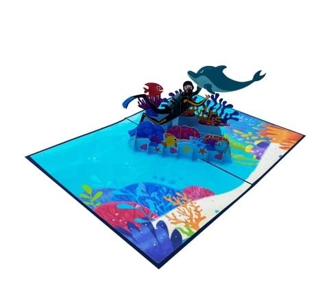 ETA 3D Under the Ocean Pop Up Card for Diver, 3D Birthday Pop up Card for Diving Lover, Ocean Lover or Diver or Diving Coach, Son Grandpa Father Dad Husband Friend Colleague, Father Day Card, H13