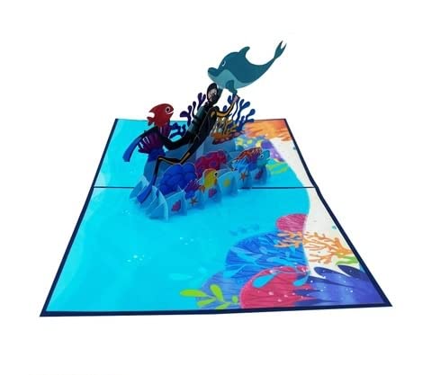 ETA 3D Under the Ocean Pop Up Card for Diver, 3D Birthday Pop up Card for Diving Lover, Ocean Lover or Diver or Diving Coach, Son Grandpa Father Dad Husband Friend Colleague, Father Day Card, H13