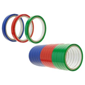 18pcs pvc bag sealing tape - basic collection - poly bag sealing tape 3 color - 3/8 inch x 110 yds. (pack of 6) - ideal for packaging and sealing meat, gifts, or ice bags