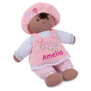 knextion inc personalized first baby doll - african american pink dolly stuffed animal keepsake with custom name