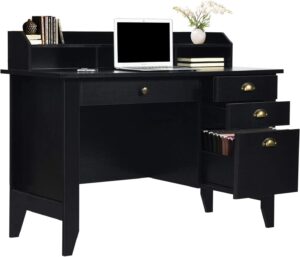 hombck computer desk with drawers, office desk with drawers executive desks with storage shelf writing desk with file drawers for teen student home office laptop desk,matte black