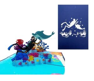 eta 3d under the ocean pop up card for diver, 3d birthday pop up card for diving lover, ocean lover or diver or diving coach, son grandpa father dad husband friend colleague, father day card, h13