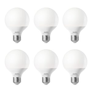 sunlite g25 globe light bulbs, 6w (60w equi.), medium e26 base, 500 lmns, dimmable round type g vanity led bulb, frosted, energy star, 90 cri, title-20 compliant, etl listed, 5000k daylight, 6 pack