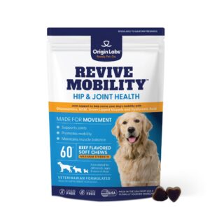 origin labs - revive mobility hip & joint support beef soft chews for dogs | glucosamine chondroitin msm & green lipped mussels | grain & corn free, 60 count