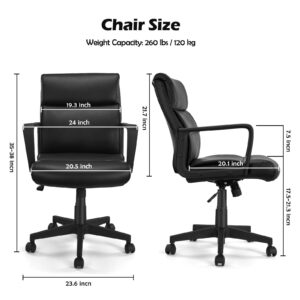 Artswish Leather Office Chair Modern High Back Support, Executive Office Rolling Chair with Adjustable Backrest, Black Ergonomic Computer Desk Chair with Wheels Arms, Comfy Desk Chair for Home Office