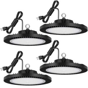 juyace ufo led high bay shop light 200w with us plug etl listed durable power adapter 5000k daylight commercial bay lighting for garage barn warehouse workshop area light (4 pack)