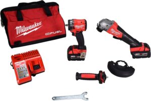 milwaukee 2991-22 m18 fuel brushless lithium-ion 4-1/2 in. / 5 in. grinder and 3/8 in. impact wrench combo kit w/ 2 batteries (5 ah)