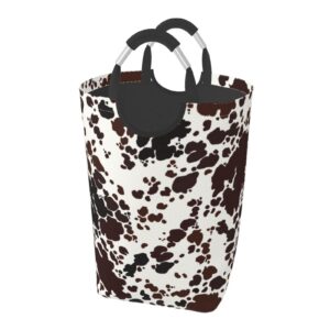 mifsoiavv cowhide brown milk cow print large laundry basket collapsible organizer bin animal cowhide skin pattern laundry hamper with handles durable washing bin dirty basket for nursery clothes toys