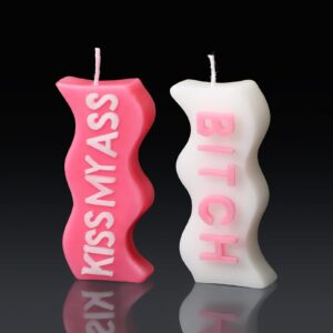 coume 2 pieces aesthetic candles atmosphere candle wavy word fun shaped trendy soy wax scented cool funny gift for office birthday home decoration(bright)