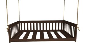 amish-made full size mission-style tobacco stain wooden swing bed with ropes