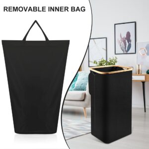 Large Laundry Basket with Lid - 100L Dirty Clothes Hampers for Laundry with Removable Laundry Bag and Bamboo Handles, Foldable Laundry Basket for Bedroom, Bathroom, Dorm, Laundry Room (Black)