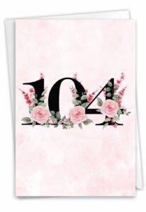 nobleworks 104th milestone birthday paper card with 5 x 7 inch envelope (1 card) floral age 104 c8270mbg