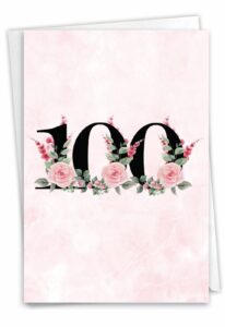 nobleworks 100th milestone birthday greeting card with 5 x 7 inch envelope (1 card) floral age 100 c8266mbg