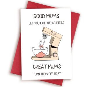 healsla funny mothers day card, first mother's day gifts for wife mom from daughter son, lick the beaters great mums turn them off first, birthday gifts for mom from husband with envelope