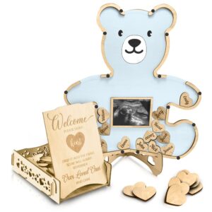 baby shower guest book alternatives - we can bearly wait baby shower decorations for boy- teddy bear baby shower decorations - centerpiece - woodland baby shower ultrasound photo frame (blue)