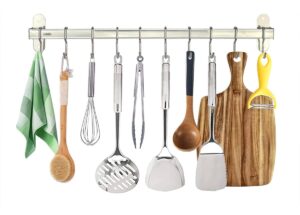 lumai kitchen rail with hooks (10 hooks): utensil rack, kitchen utensil hanger, pot and pan hanging rack, pot hangers for kitchen, pot rack wall mounted, pot rack hanging, pan hanger, wall pot rack