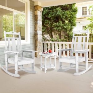 LOENIY HDPE Outdoor Rocking Chair Set of 2, All Weather Resistant Patio Rocker Chair with 350 lbs Heavy Duty, High Back Oversized Rocking Chair for Adult in Porch, Ergonomic Seat (White)