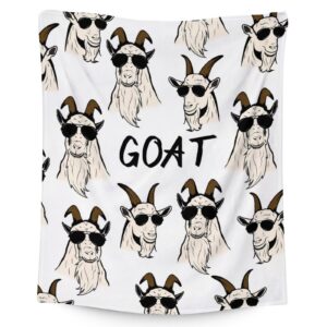 goat blanket for girls - 60x80 inches twin size - soft fuzzy plush throws gift - white funny throw blanket for bed, couch, living room