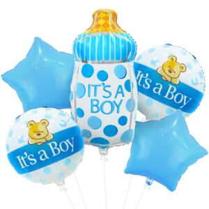 katchon, its a boy balloons set - pack of 5 | baby boy balloons | baby shower balloons for boy | blue baby bottle balloon, welcome baby boy decorations | it's a boy balloons, baby boy foil balloon