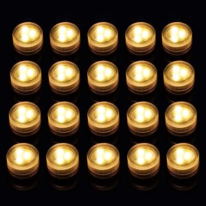 mata leon mini waterproof battery led tealight 20pcs 1.2" battery powered led puck accent light for party events wedding hallowen pumpkin light pond hot tub fountain decor(warm white)